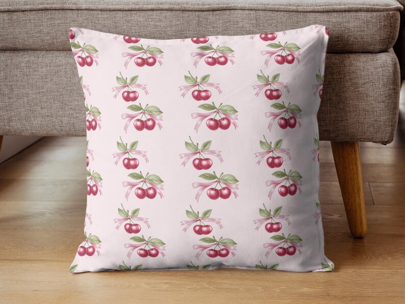 Cherries Seamless Coquette Patterns Watercolor Pink Cherry Repeated ...