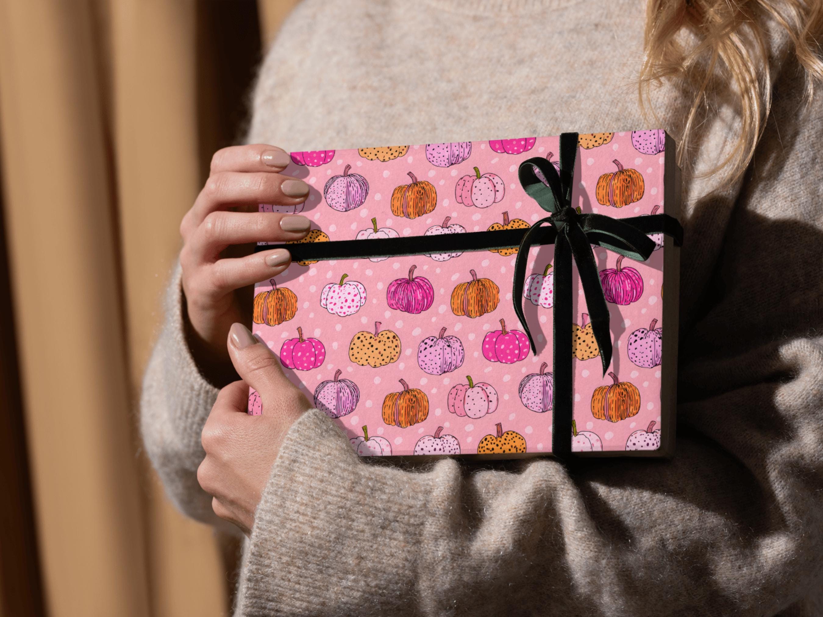 Pastel Pumpkin Seamless Pattern Pink Orange Polka Dot Autumn Digital ...