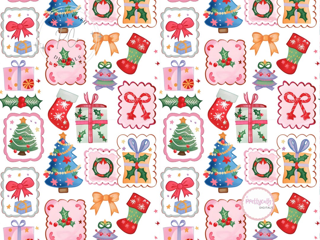 Christmas Seamless Pattern Holiday Wallpaper Gift Wrapping Design Cute ...