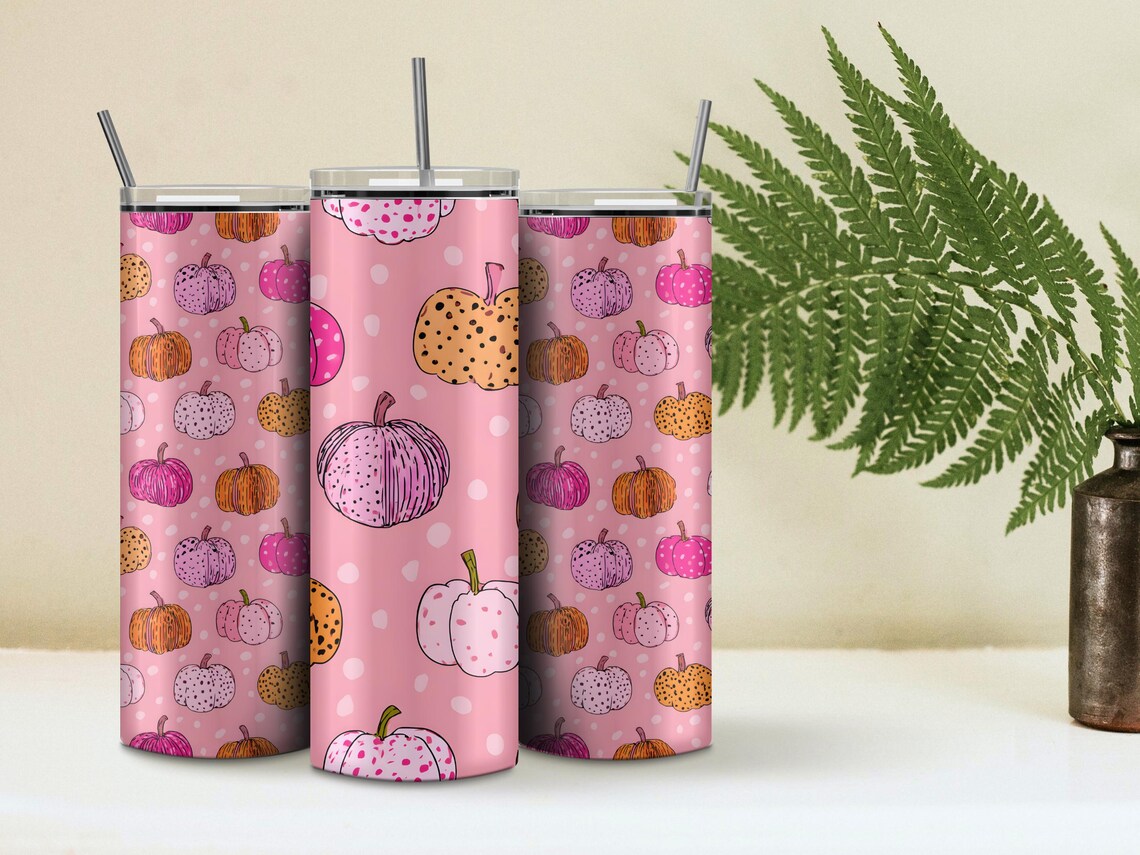 Pastel Pumpkin Seamless Pattern Pink Orange Polka Dot Autumn Digital ...