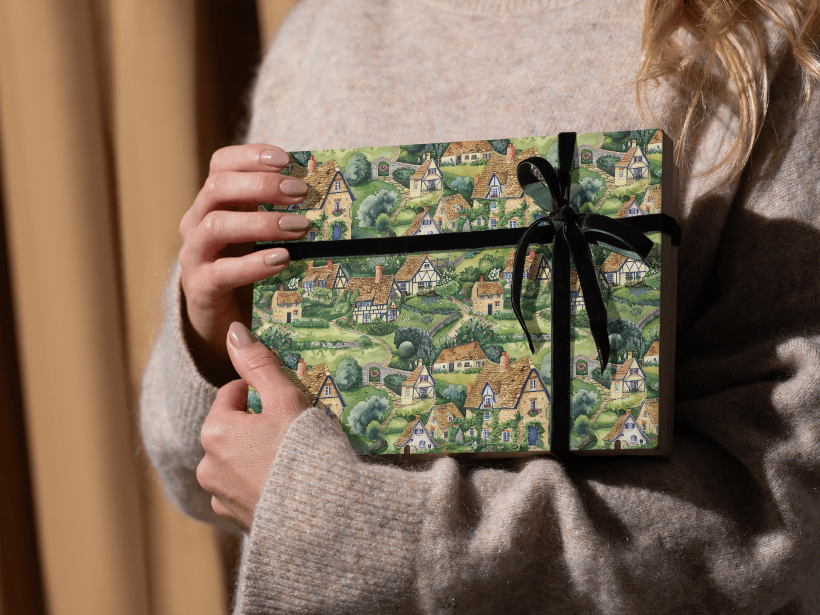 Cottagecore Village Pattern: Rustic Stone Cottages, Floral Gardens ...