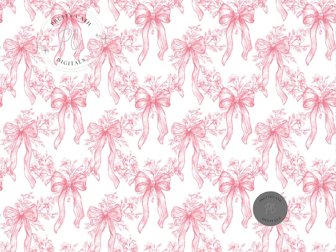 Pink Ribbon Bow Toile Seamless Pattern: French Country Floral (digital ...