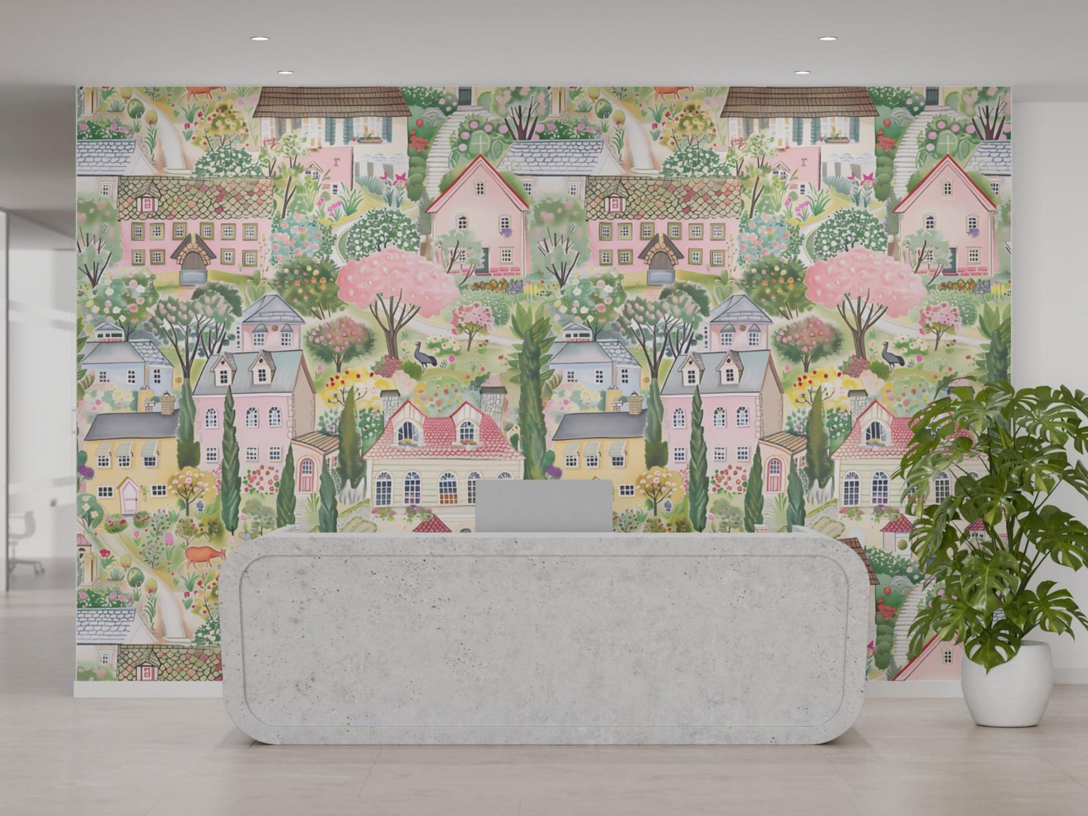 Cottagecore Village Wallpaper: Pastel Houses & Gardens Seamless Design ...