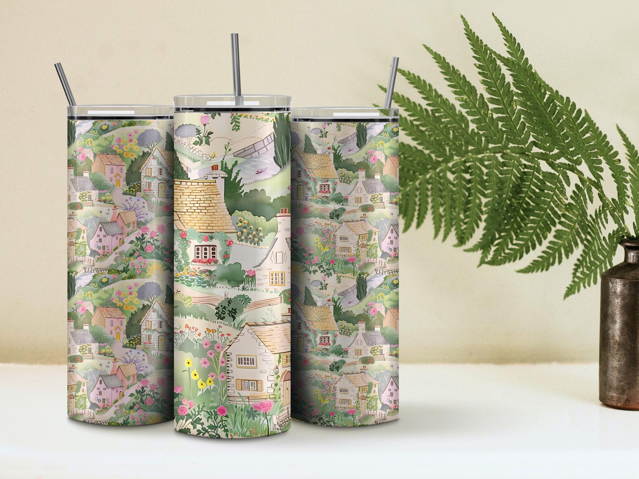 Cottagecore Village Pattern: Pastel Houses & Floral Gardens (digital ...