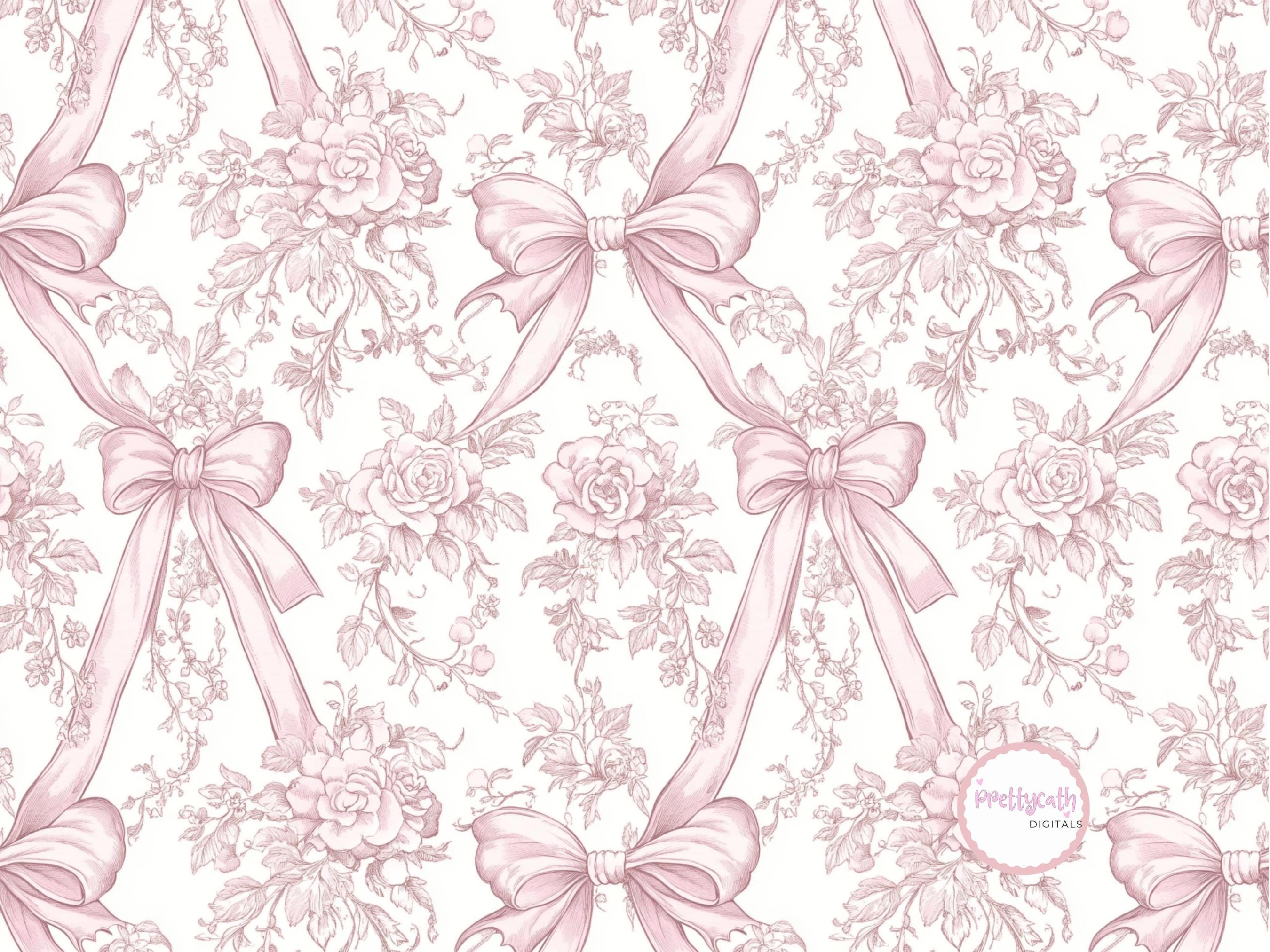 Vintage Pink Toile Ribbon Rose Seamless Floral Pattern Elegant Romantic ...