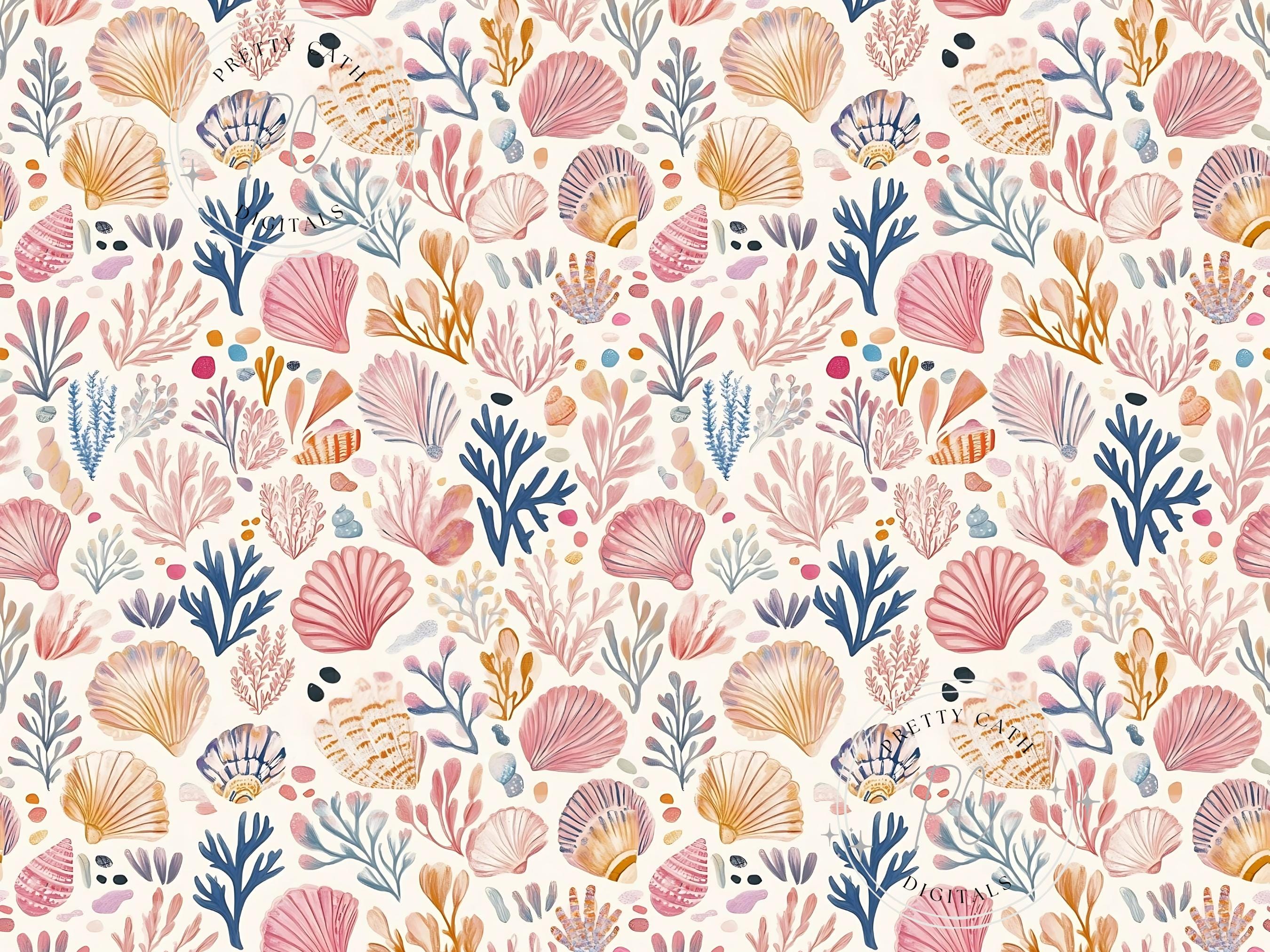 Under the Sea Seamless Pattern Pastel Ocean Digital Paper Boho Beach ...