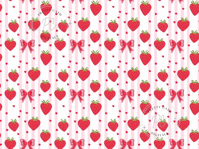 Strawberry Bows Repeated Patterns Repeat Gingham Pink Bow Coquette ...
