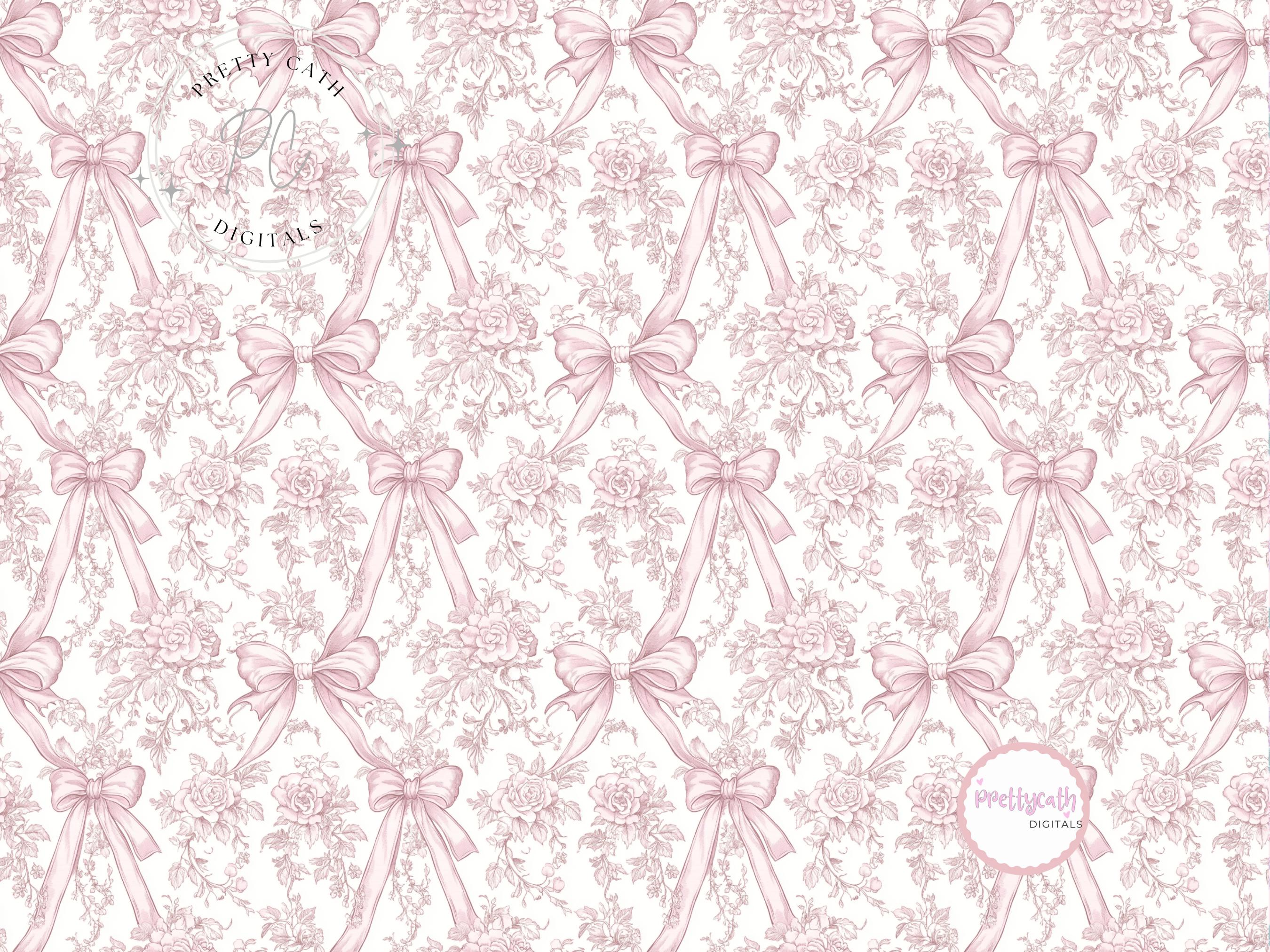 Vintage Pink Toile Ribbon Rose Seamless Floral Pattern Elegant Romantic ...