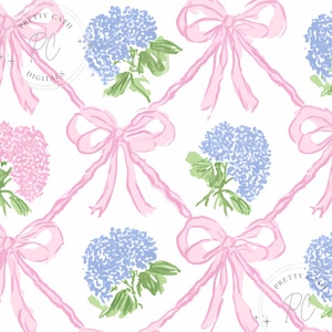 Pink Hydrangea Blue Floral Bow Pattern Vintage Chinoiserie Digital ...