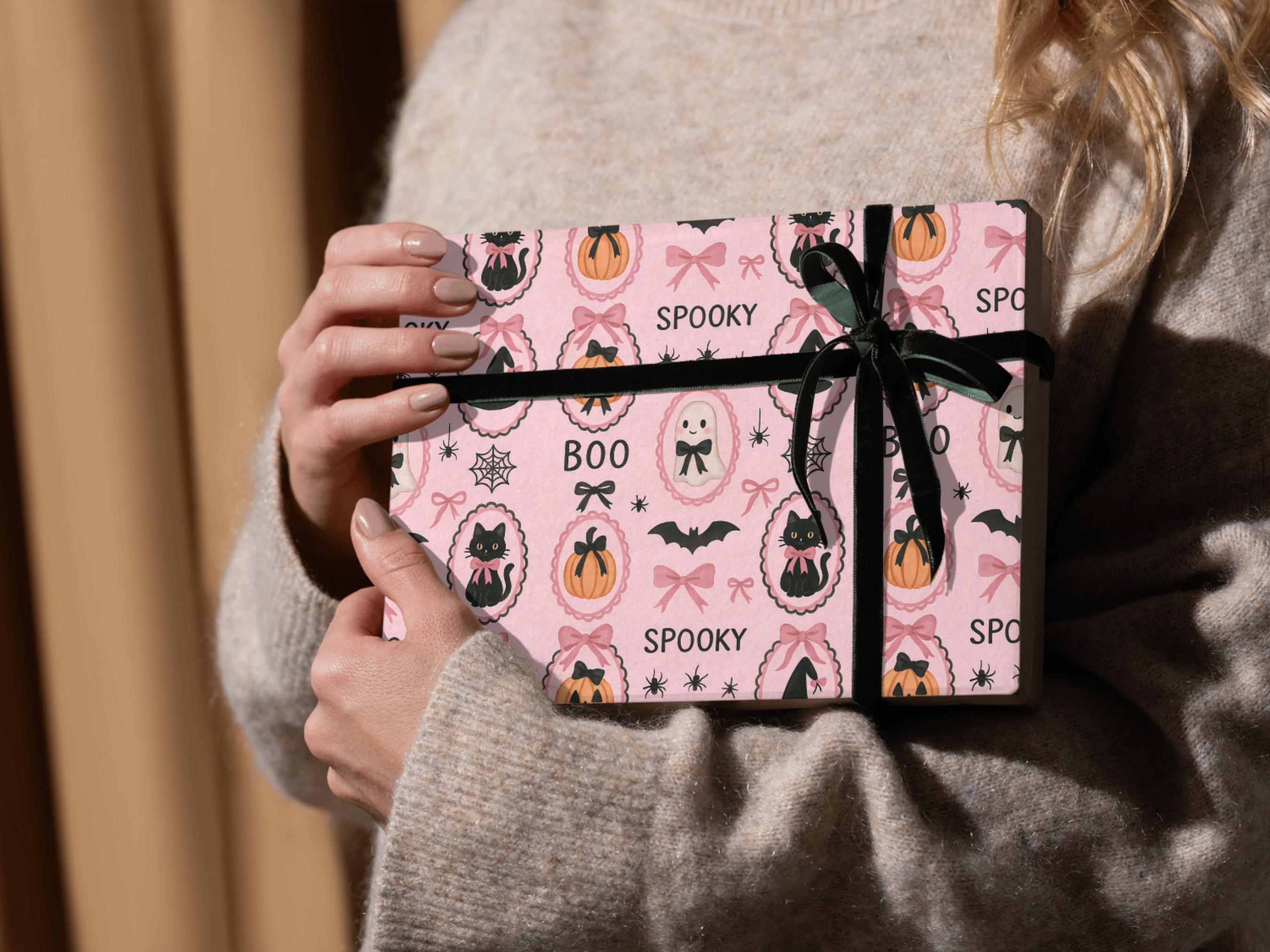 Pink Halloween Digital Paper Seamless Pattern With Black Cat Pumpkin ...