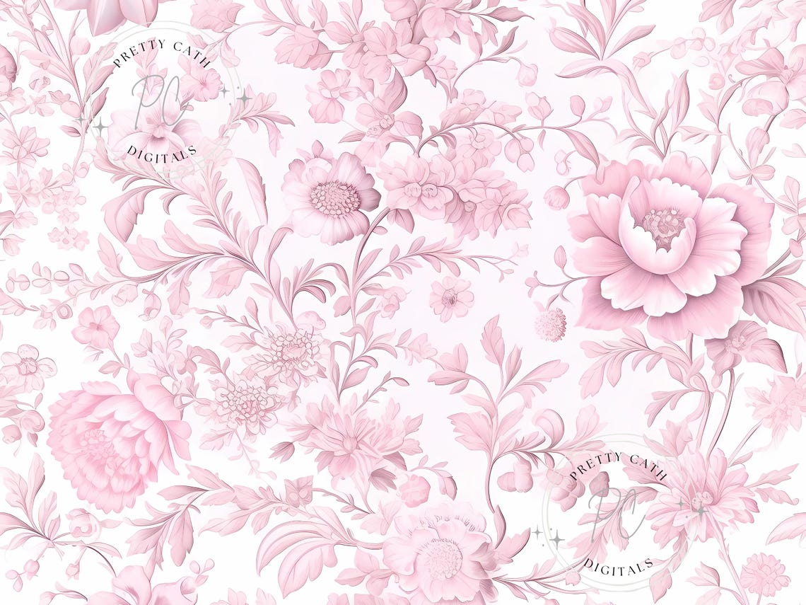 Pink French Toile PNG: Vintage Floral Chinoiserie Seamless Pattern - Etsy