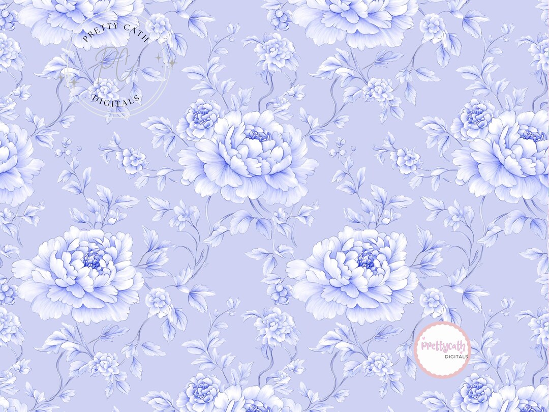 Blue Toile Digital Paper: Seamless Floral Vintage Pattern (PNG Download ...