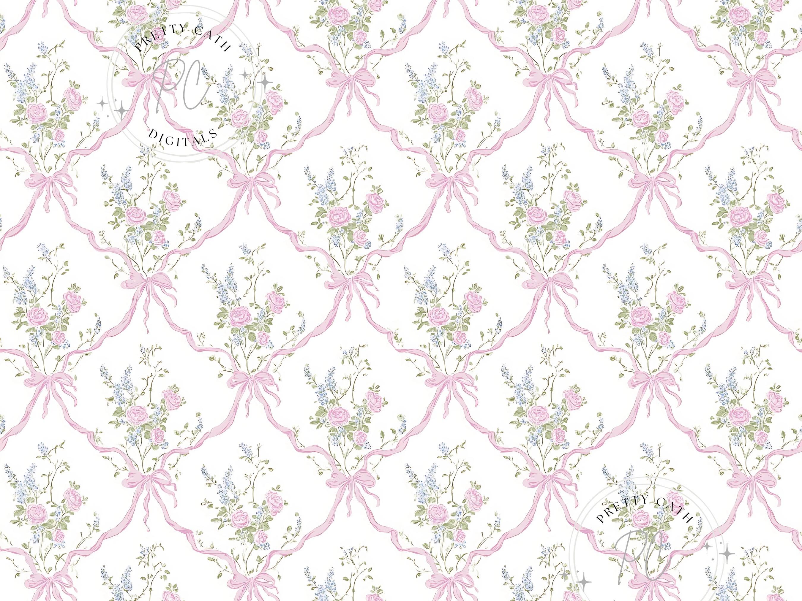Coquette Ribbon Bow Seamless Pattern: Pink Floral Digital Paper ...