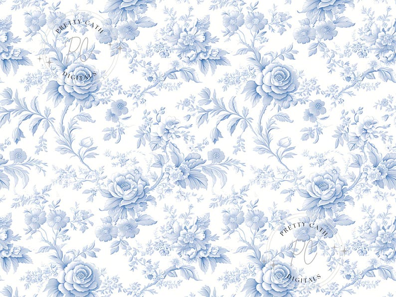 Blue & White Toile Floral Seamless Pattern: Victorian Nursery Wallpaper ...