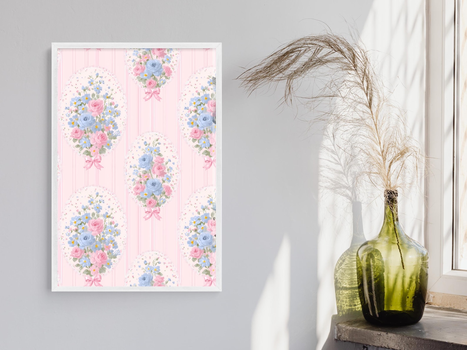 Shabby Chic Floral Digital Paper: Pink & Blue Roses, Vintage ...