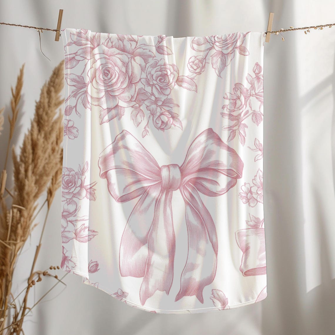 Vintage Pink Toile Floral Bow Pattern Elegant Seamless Rose Ribbon ...