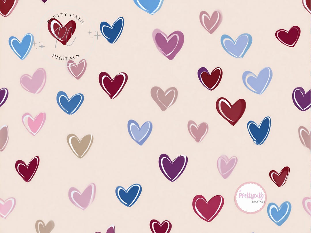 Valentine Seamless Heart Pattern Colorful Hand Drawn Love Hearts Pastel ...