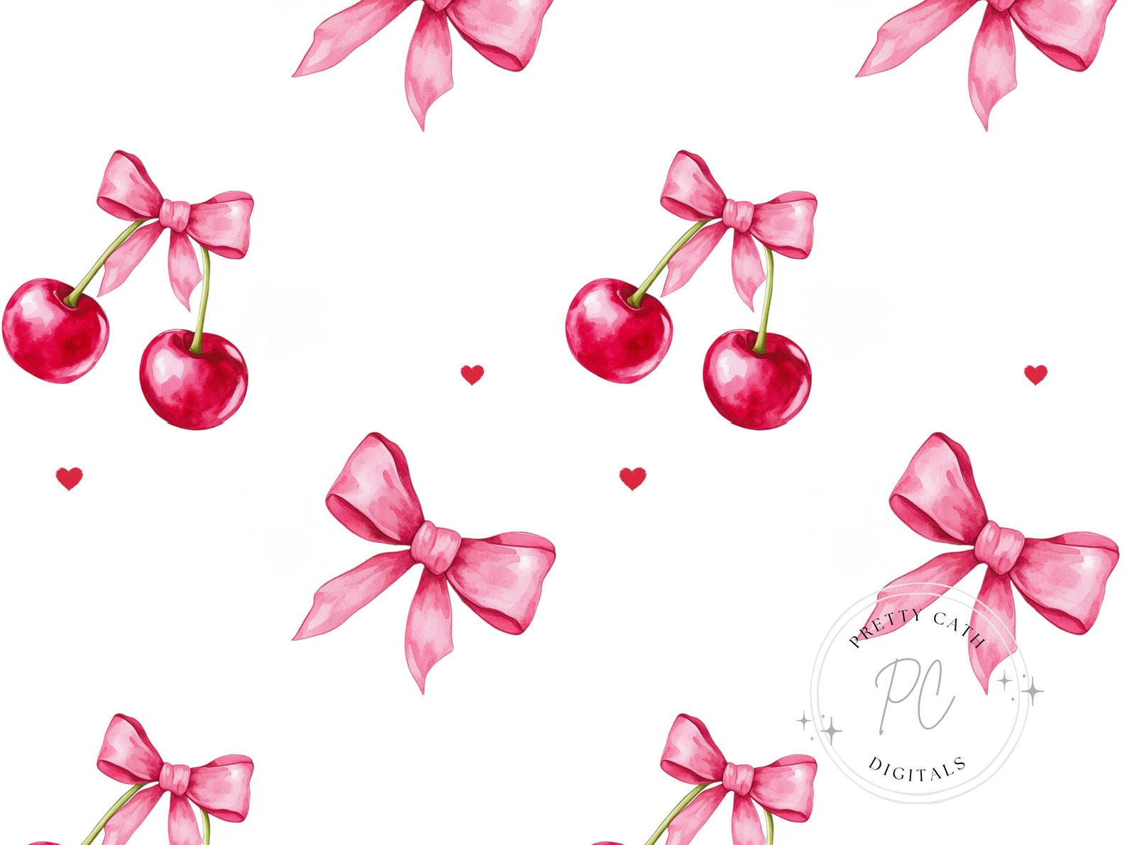 Cherry Repeated Patterns Pink Bow Coquette Cherries Bow Seamless Repeat ...