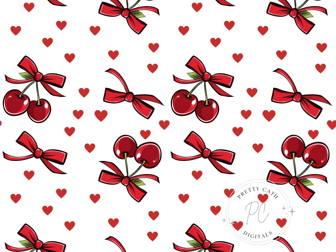 Cherry Repeated Patterns Red Bow Coquette Cherries Heart Seamless ...