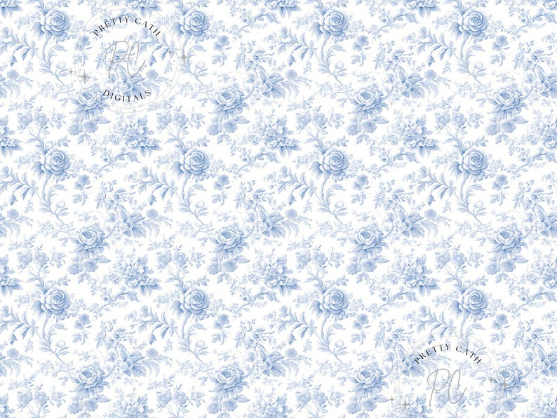 Blue & White Toile Floral Seamless Pattern: Victorian Nursery Wallpaper ...