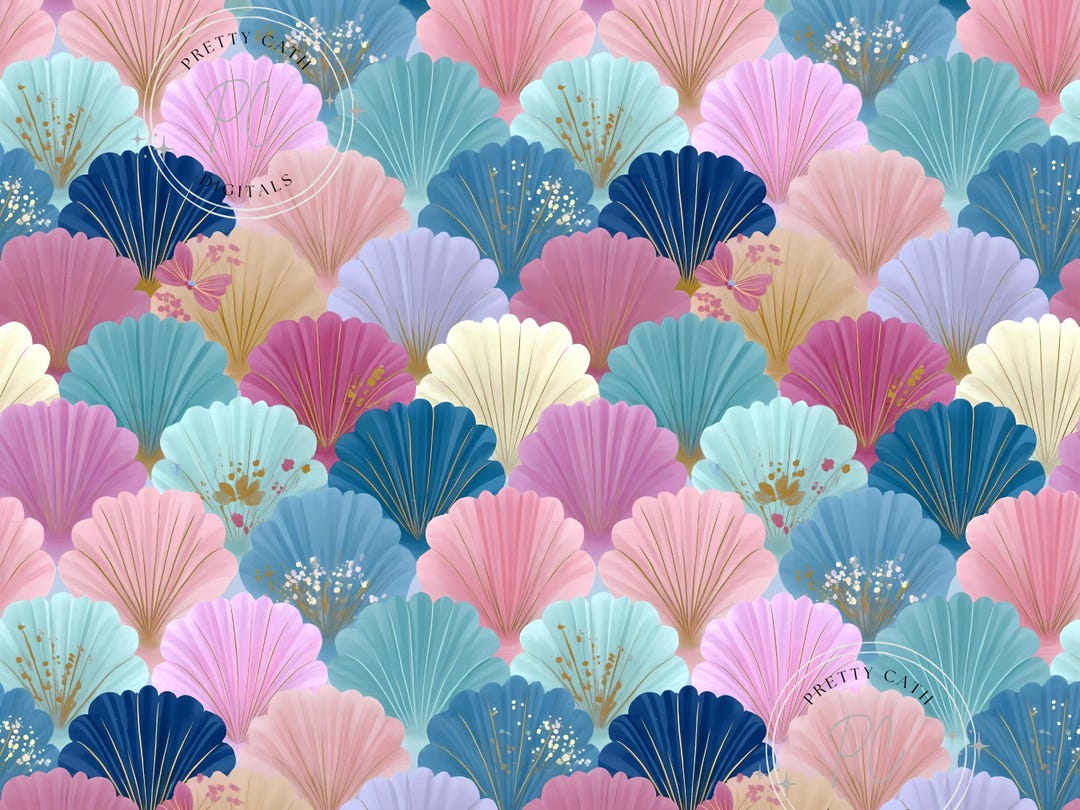 Pastel Seashell Floral Seamless Pattern for Fabric POD Nursery ...