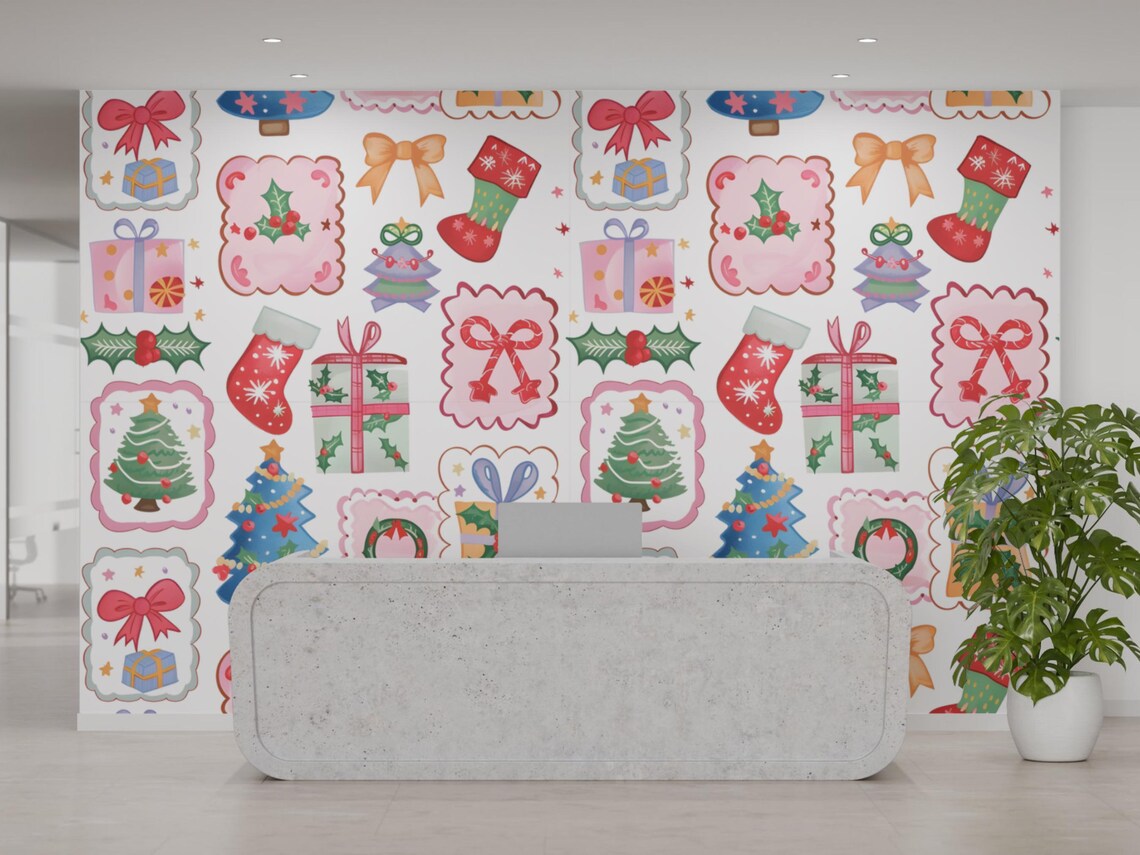 Christmas Seamless Pattern Holiday Wallpaper Gift Wrapping Design Cute ...