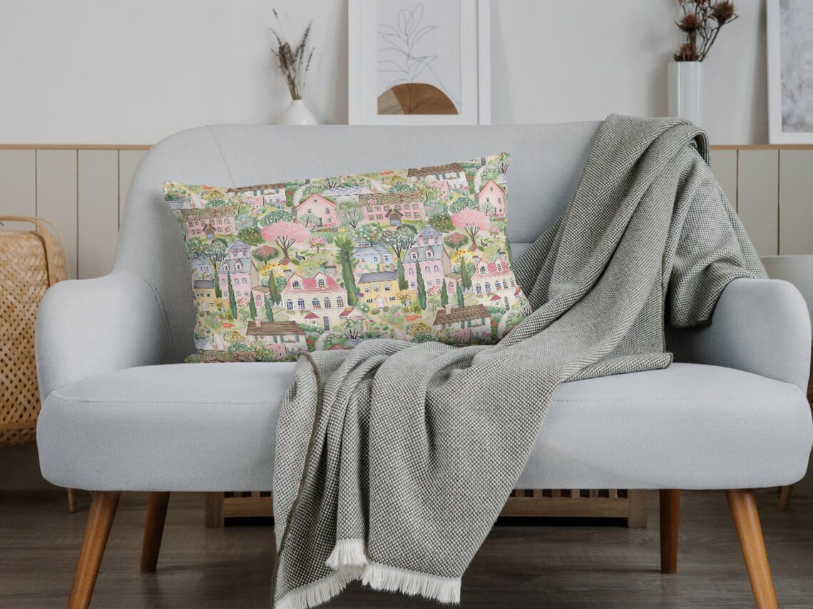 Cottagecore Village Wallpaper: Pastel Houses & Gardens Seamless Design ...
