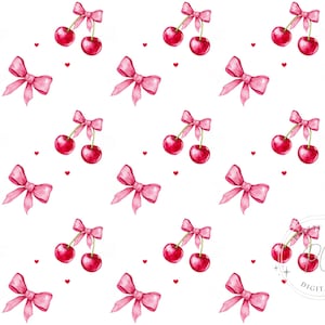 Cherry Repeated Patterns Pink Bow Coquette Cherries Bow Seamless Repeat ...
