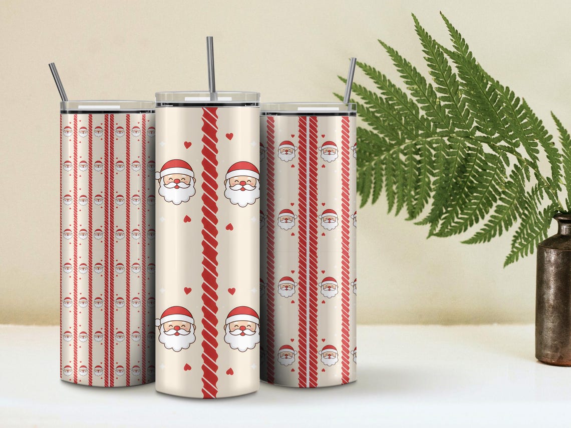 Cute Santa Claus Christmas Seamless Pattern Candy Cane Stripe Digital ...