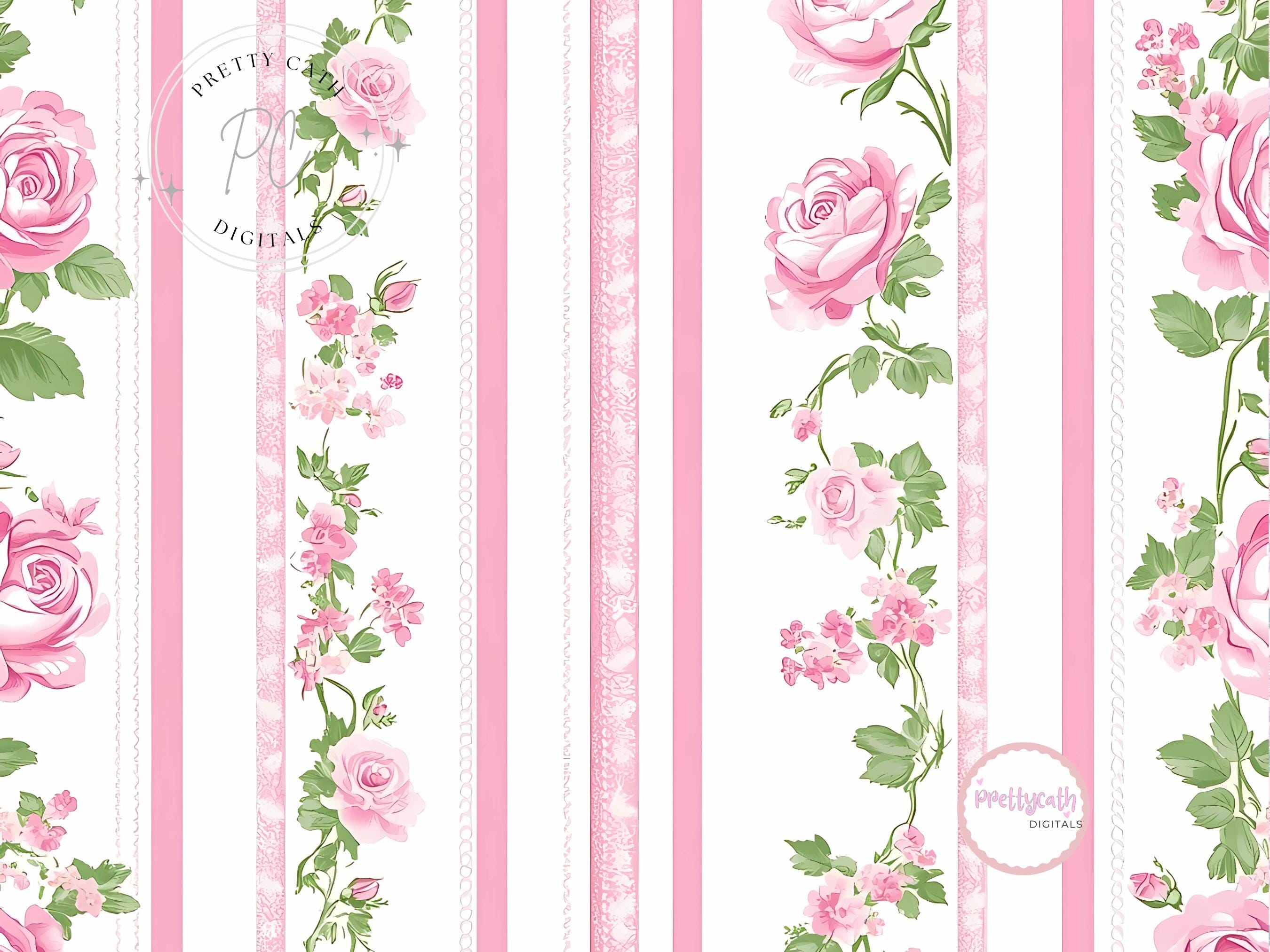 Pink Floral Stripe Seamless Pattern Chinoiserie Toile Vintage Rose ...