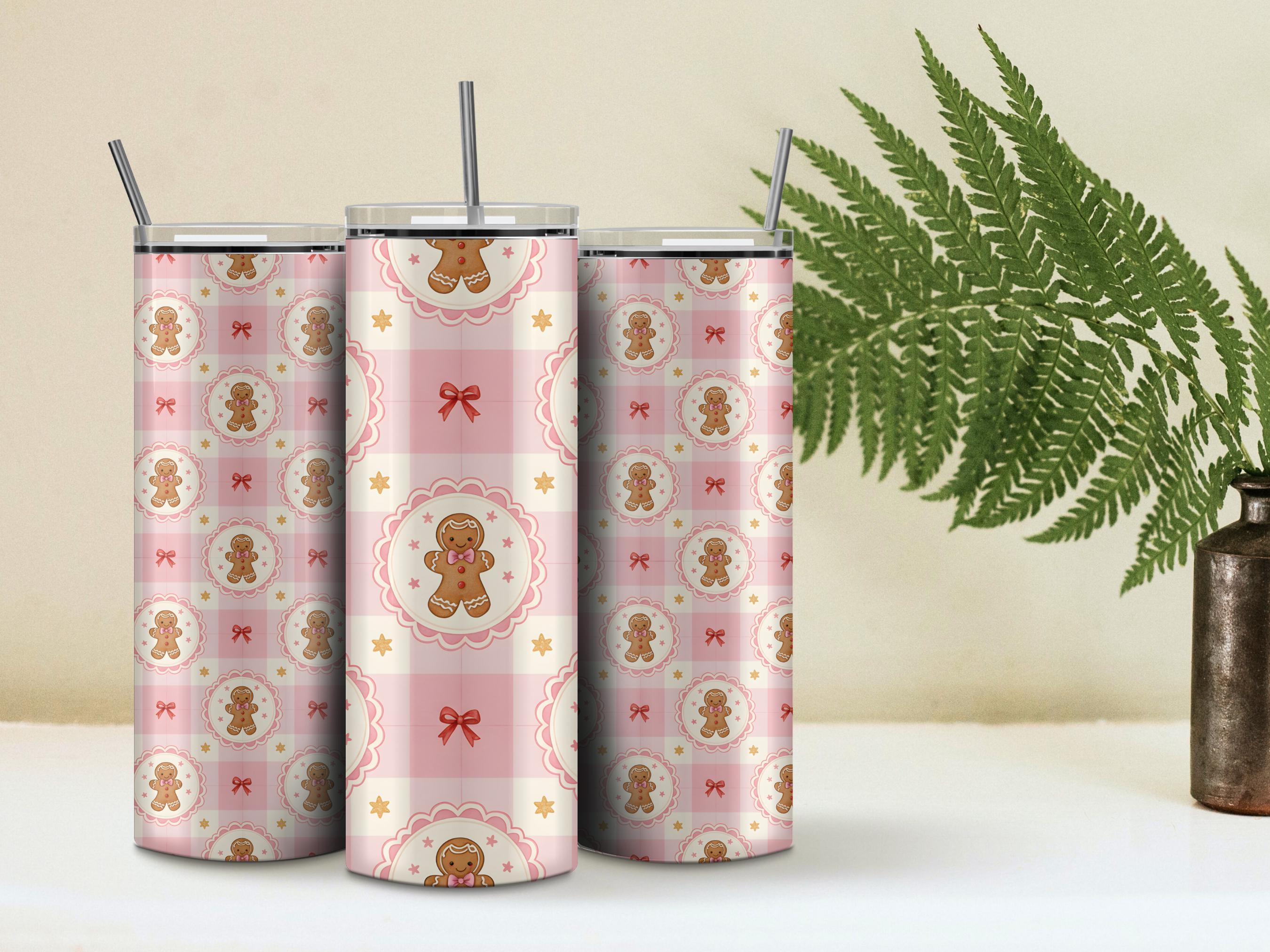 Pink Gingham Gingerbread Christmas Seamless Pattern Coquette Christmas ...