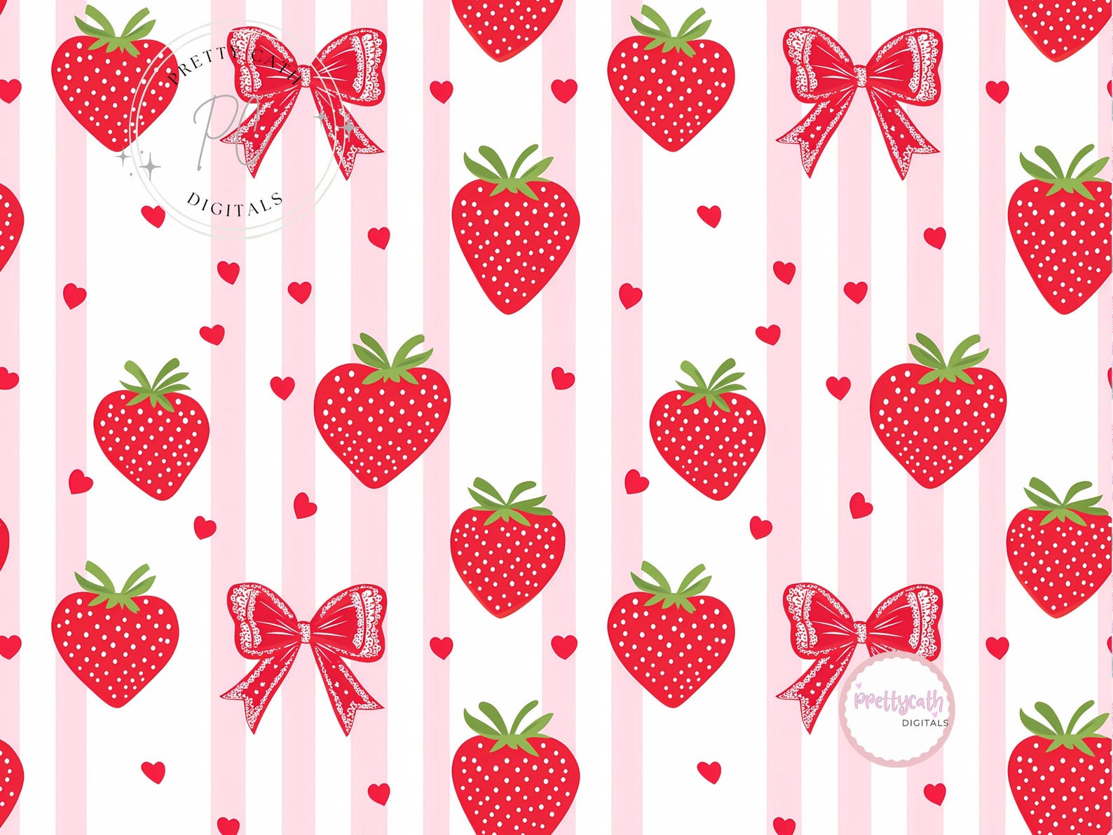 Strawberry Bow Seamless Pattern Pink Stripe Fruit Print for Fabric ...