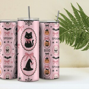 Pink Halloween Digital Paper Seamless Pattern With Black Cat Pumpkin ...