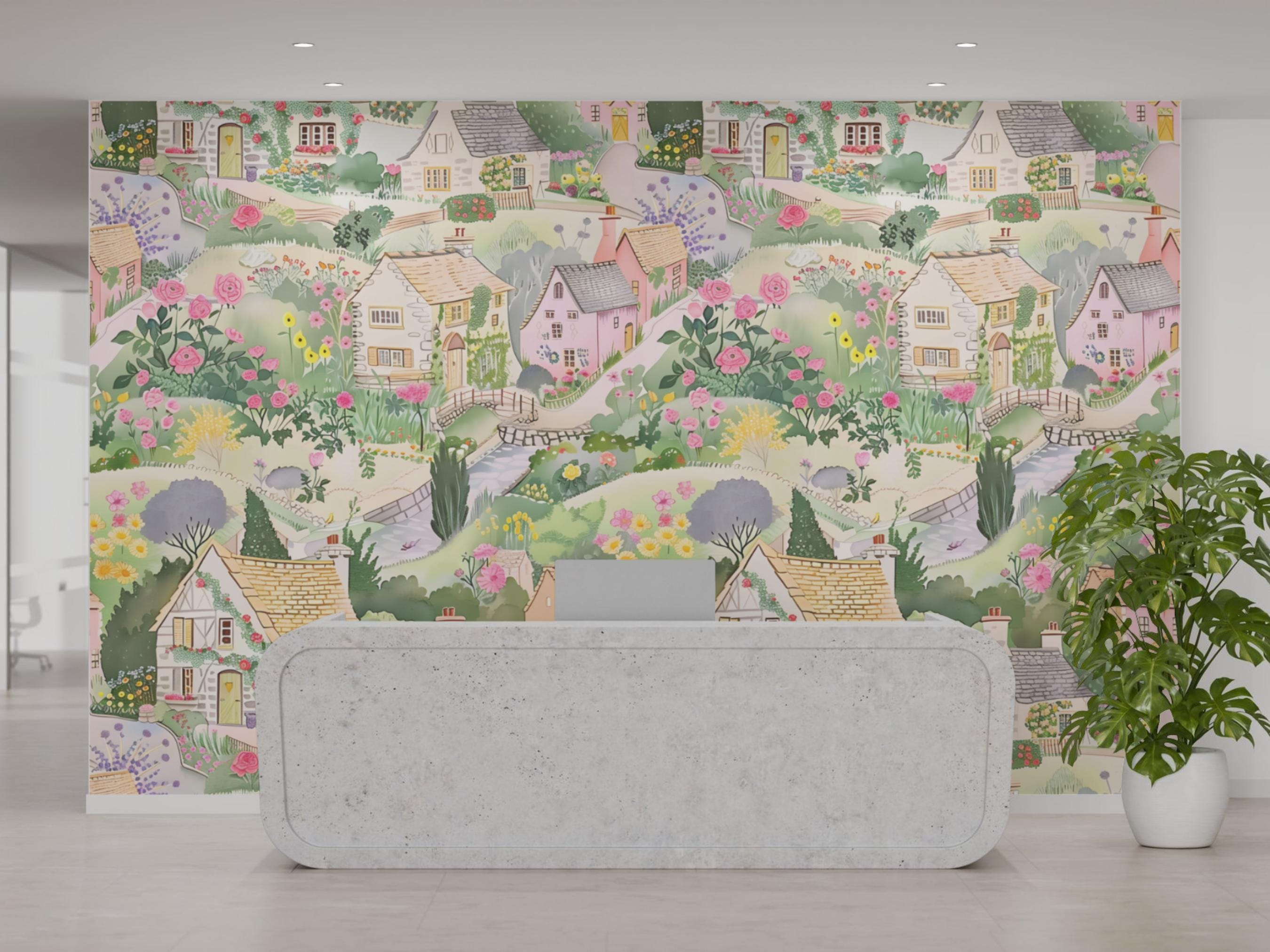 Cottagecore Village Pattern: Pastel Houses & Floral Gardens (digital ...