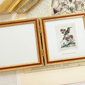5x5 Inch Hinged Double Frame Narrow Gold & Chestnut Red Style / Golden ...