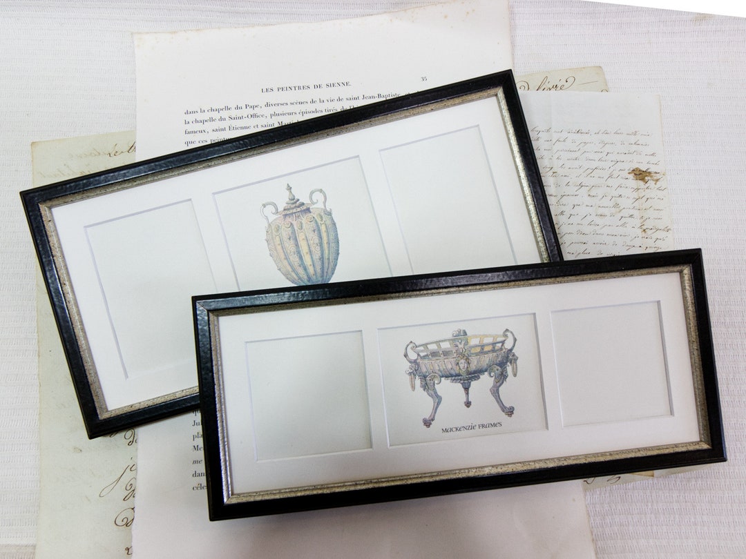 Narrow Black Deluxe Frame With Inner Silver Edging: Triple Mat 3x3/3x4 ...