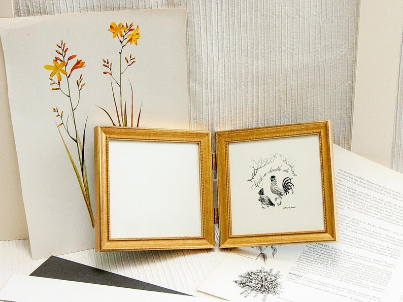 5x5 inch Hinged Double Photo Frame Narrow Gold with Inner | Etsy
