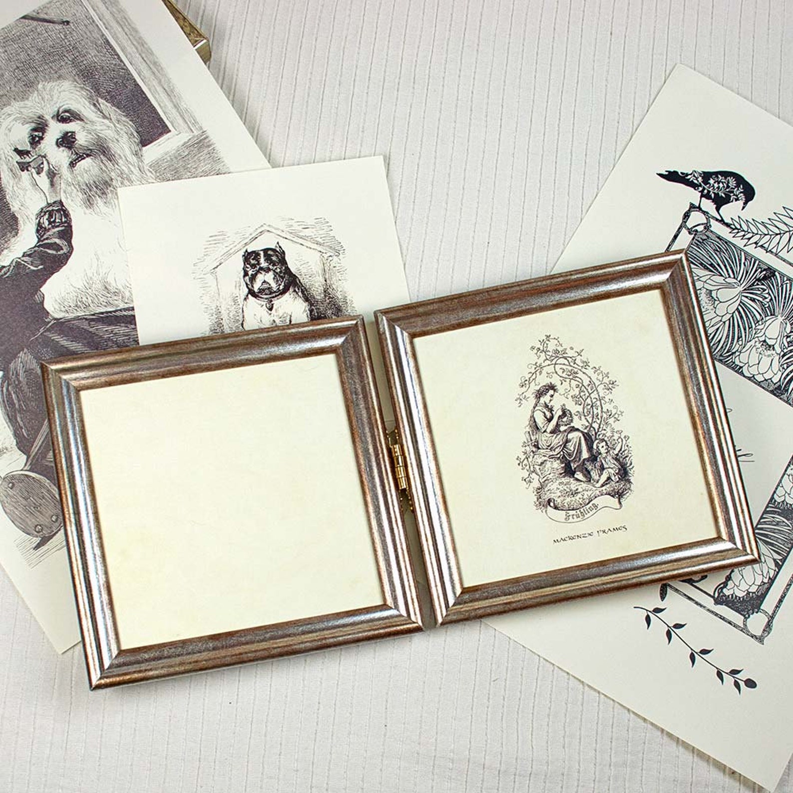 5x5 inch Hinged Double Narrow Smooth Silver Photo Frame/Silver | Etsy