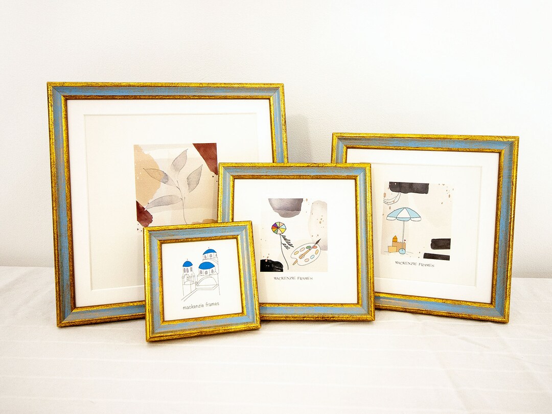 3x3, 4x4, 5x5 and 4x6 Inch Narrow Smooth Gold & Blue Photo Frames ...
