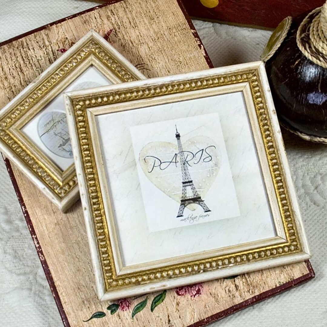6.25x6.25 Inch Frame With 5x5 Inch Mat Old White & Gold Boules Photo ...