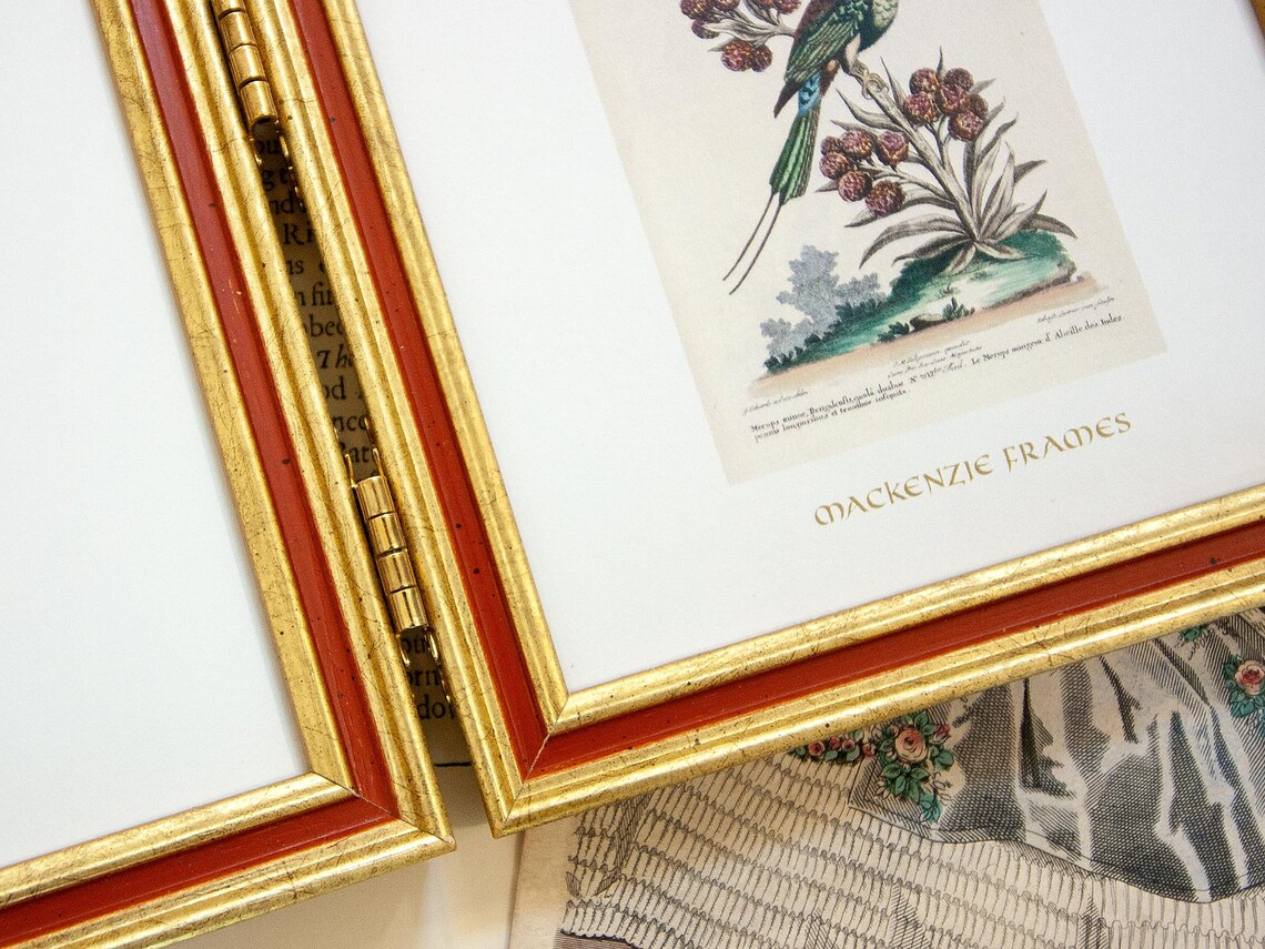 5x5 Inch Hinged Double Frame Narrow Gold & Chestnut Red Style / Golden ...