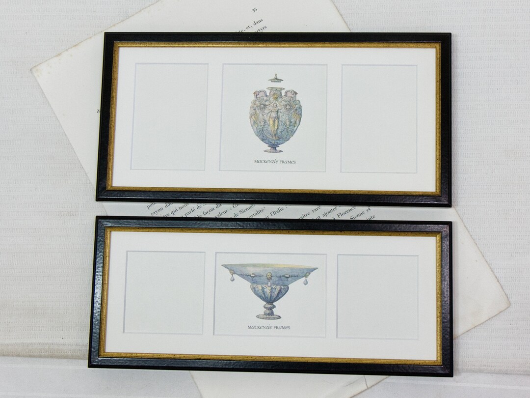 Narrow Black Deluxe Frame With Inner Gold Edging: Triple Mat 3x3/3x4 ...