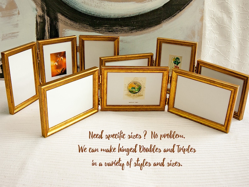 4x6 inch Hinged Triptych Photo Frame Simple smooth Gold | Etsy