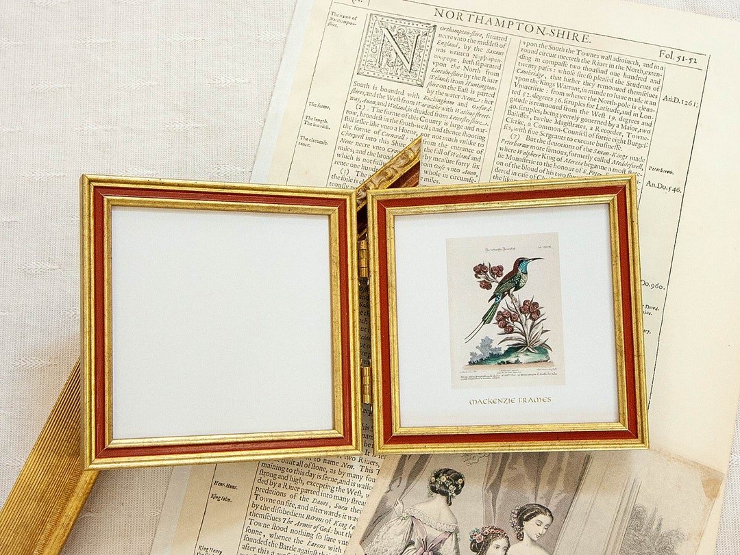 5x5 Inch Hinged Double Frame Narrow Gold & Chestnut Red Style / Golden ...
