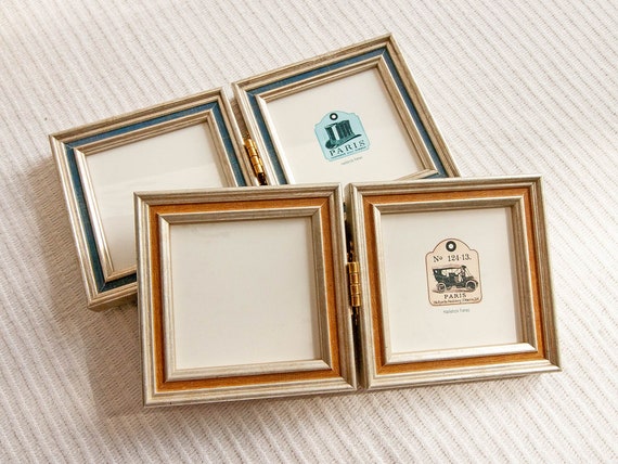 3x3 Inch Mini Hinged Double Frame / Narrow Silver Blue or | Etsy