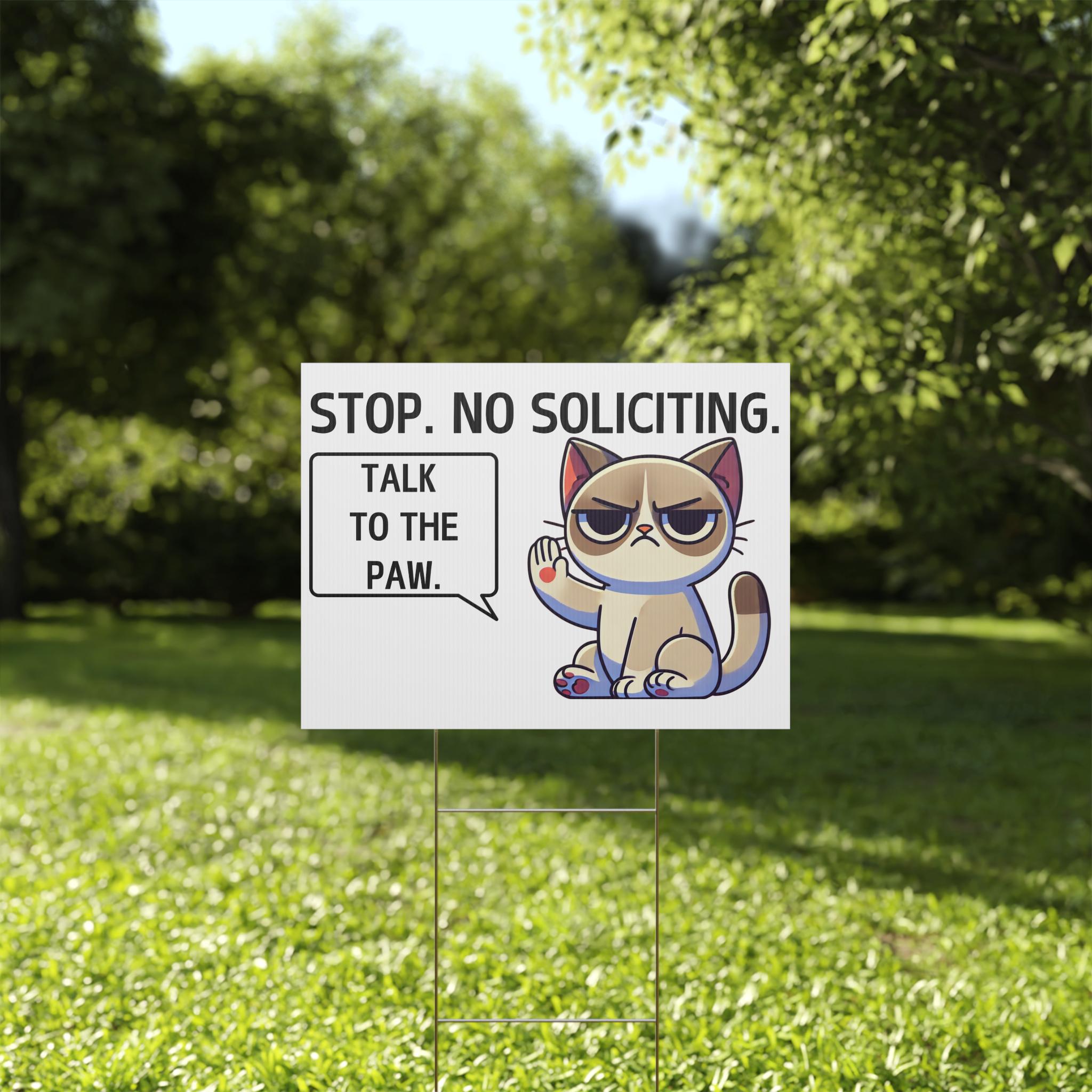 Funny Cat No Soliciting Yard Sign, Grumpy Cat Garden Decor, Outdoor Pet ...