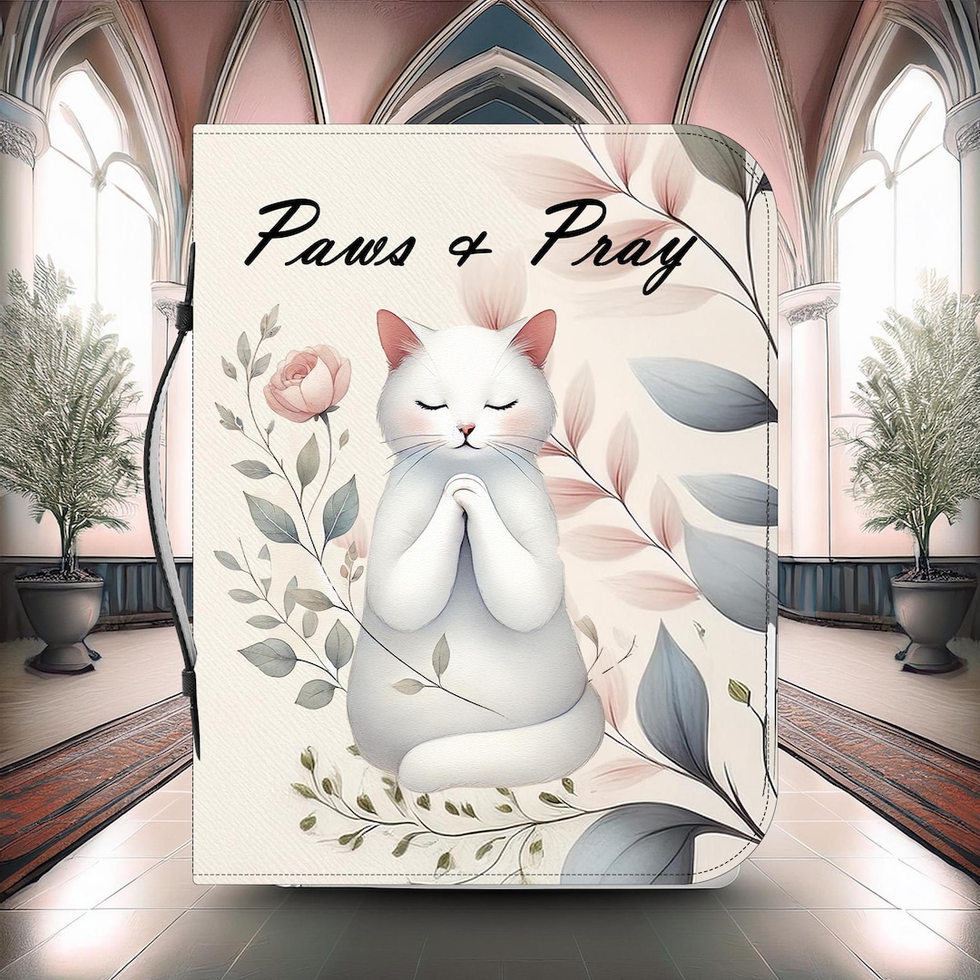 Cat Bible Cover, paws and Pray Watercolor Floral Design, Christian ...