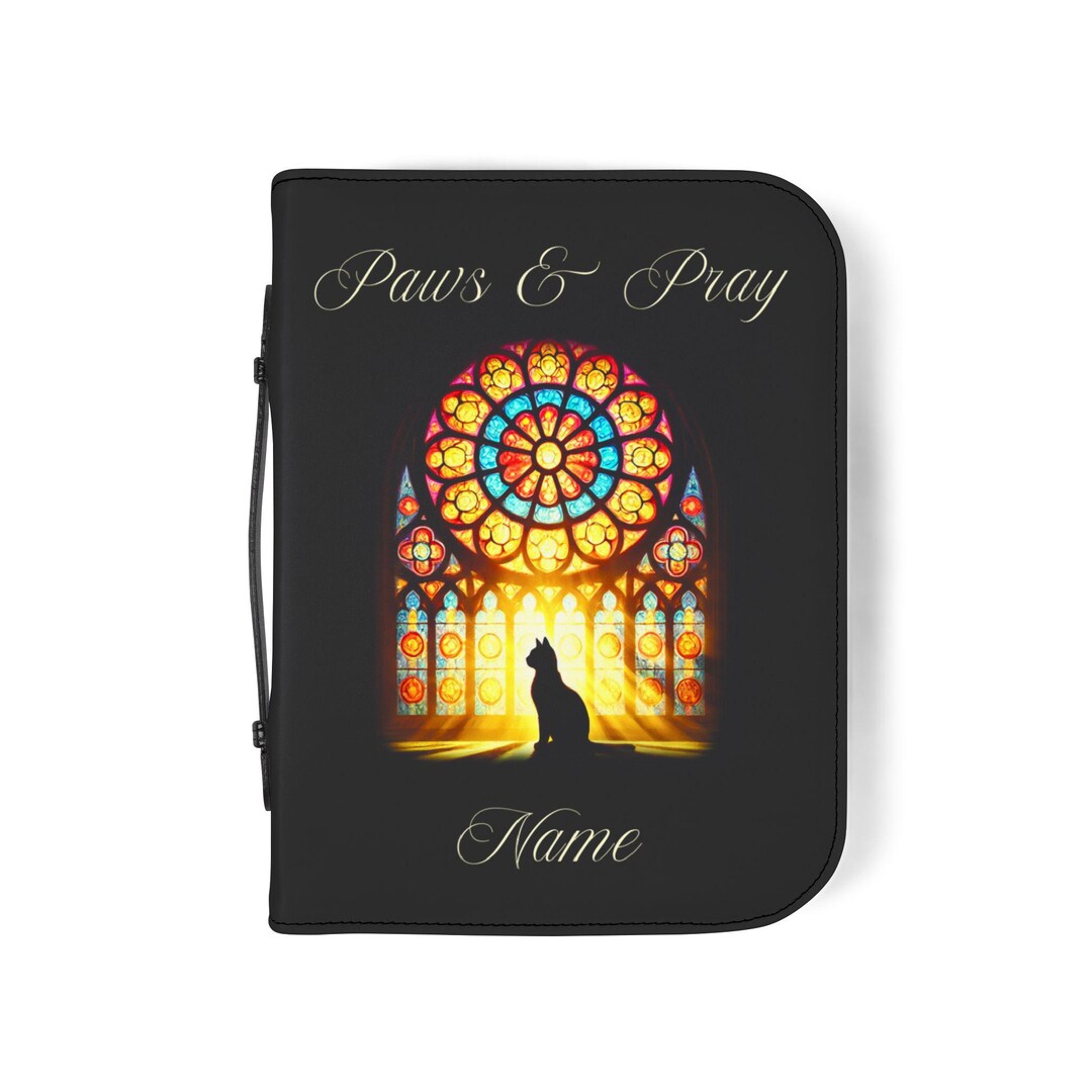 Personalizable Cat Bible Cover, "paws and Pray" Stained Glass Design ...