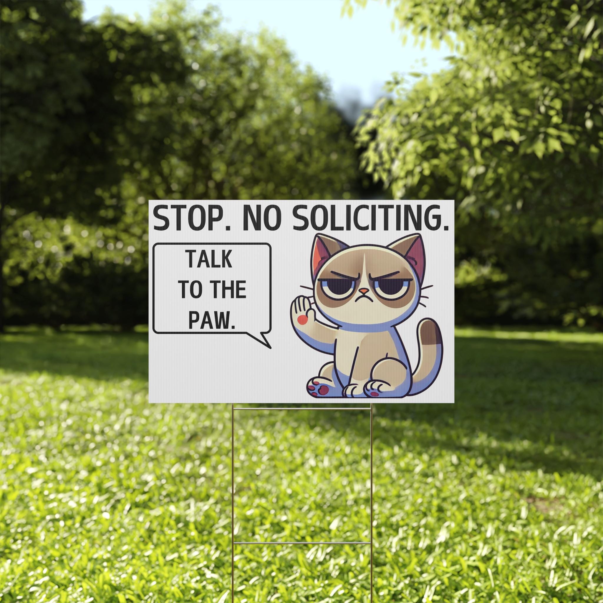 Funny Cat No Soliciting Yard Sign, Grumpy Cat Garden Decor, Outdoor Pet ...