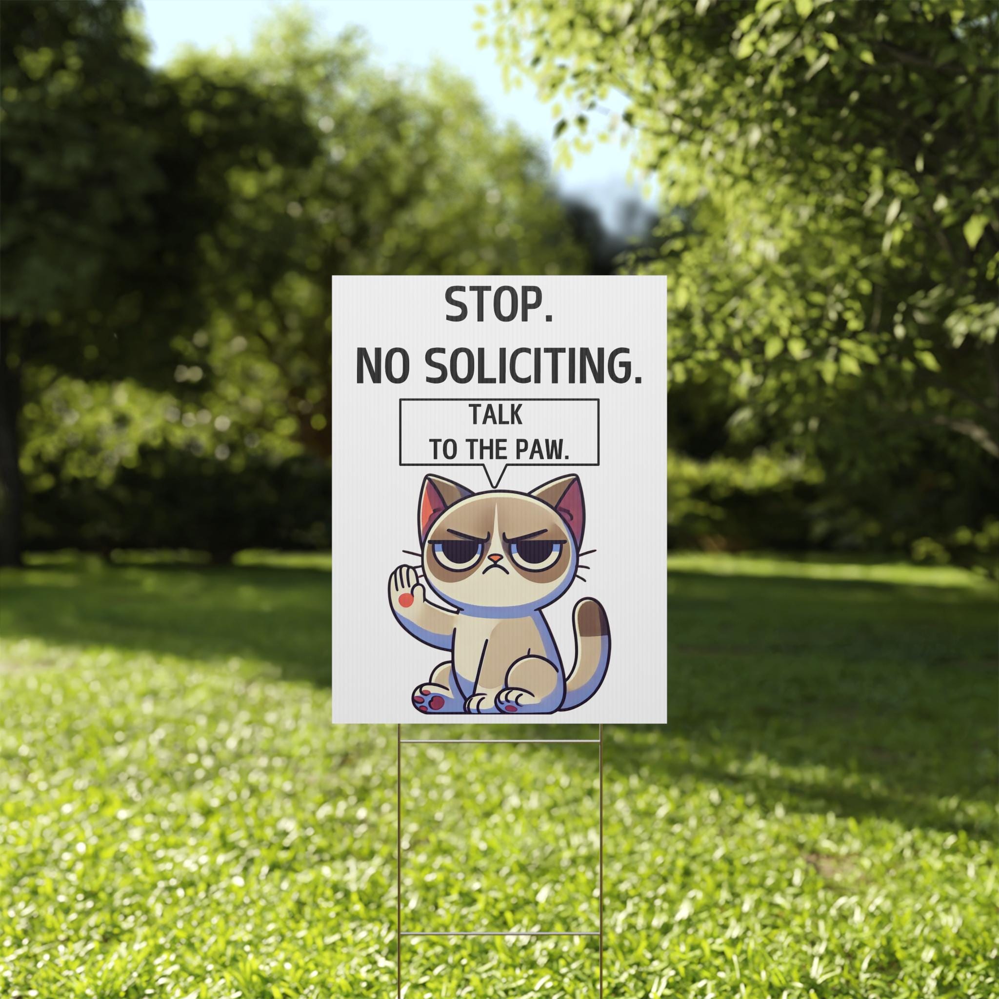 Funny Cat No Soliciting Yard Sign, Grumpy Cat Garden Decor, Outdoor Pet ...